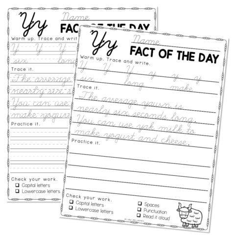 Fun Facts Cursive Handwriting Practice - Y - Lucky Little Learners