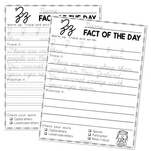 Fun Facts Cursive Handwriting Practice - Z - Lucky Little Learners