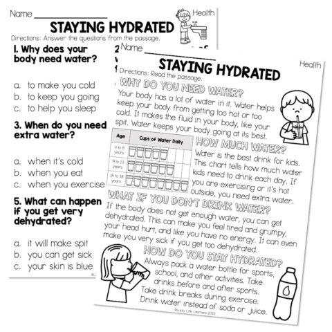 Health - Drinking Water - Staying Hydrated Passage and Questions ...