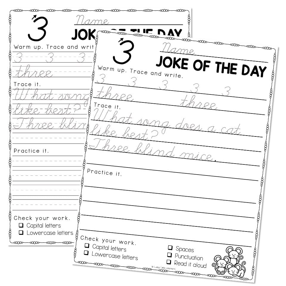Jokes Cursive Handwriting Practice - 3 - Lucky Little Learners