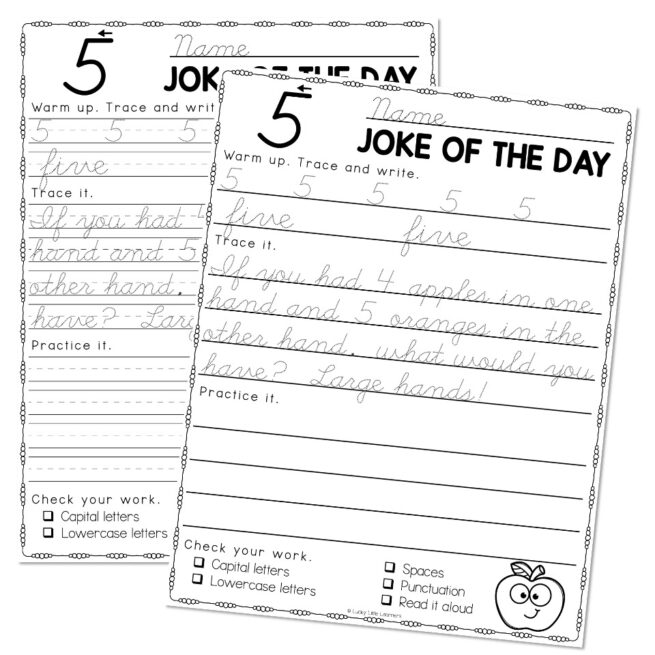 Jokes Cursive Handwriting Practice - 5 - Lucky Little Learners