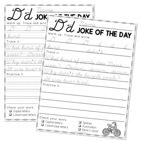 Jokes Cursive Handwriting Practice - D - Lucky Little Learners