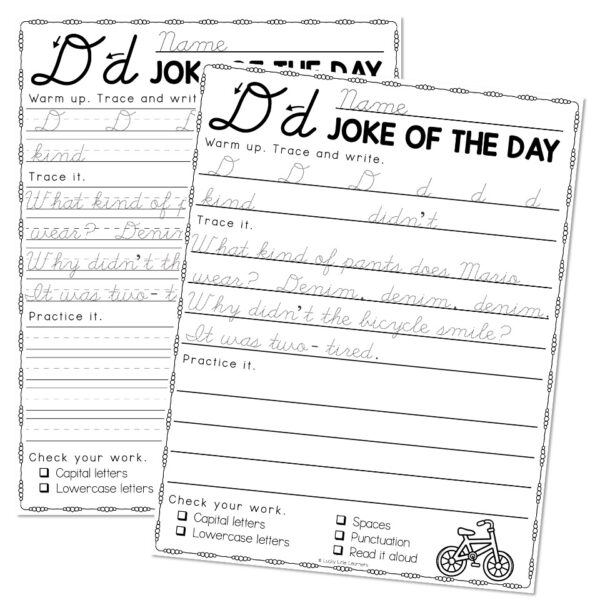 Jokes Cursive Handwriting Practice - D - Lucky Little Learners
