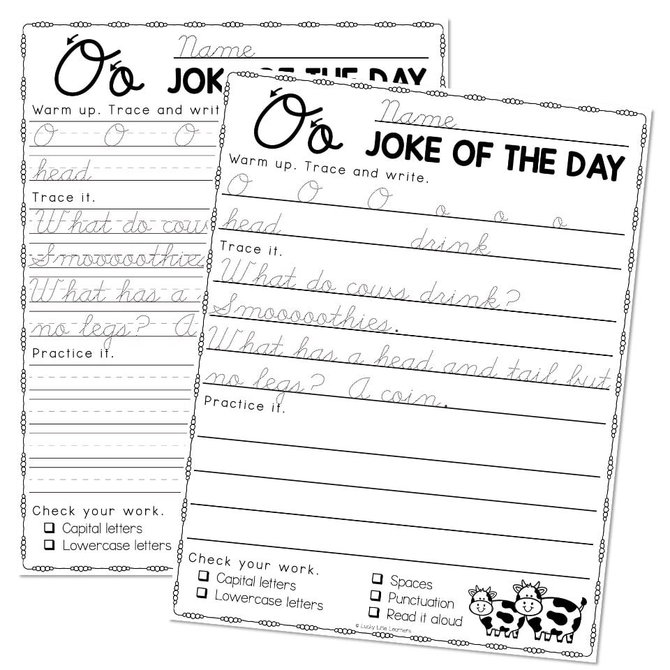 Jokes Cursive Handwriting Practice - O - Lucky Little Learners