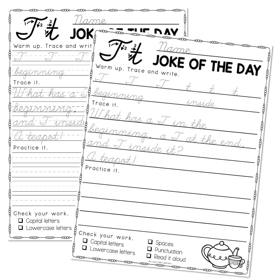 Jokes Cursive Handwriting Practice - T - Lucky Little Learners