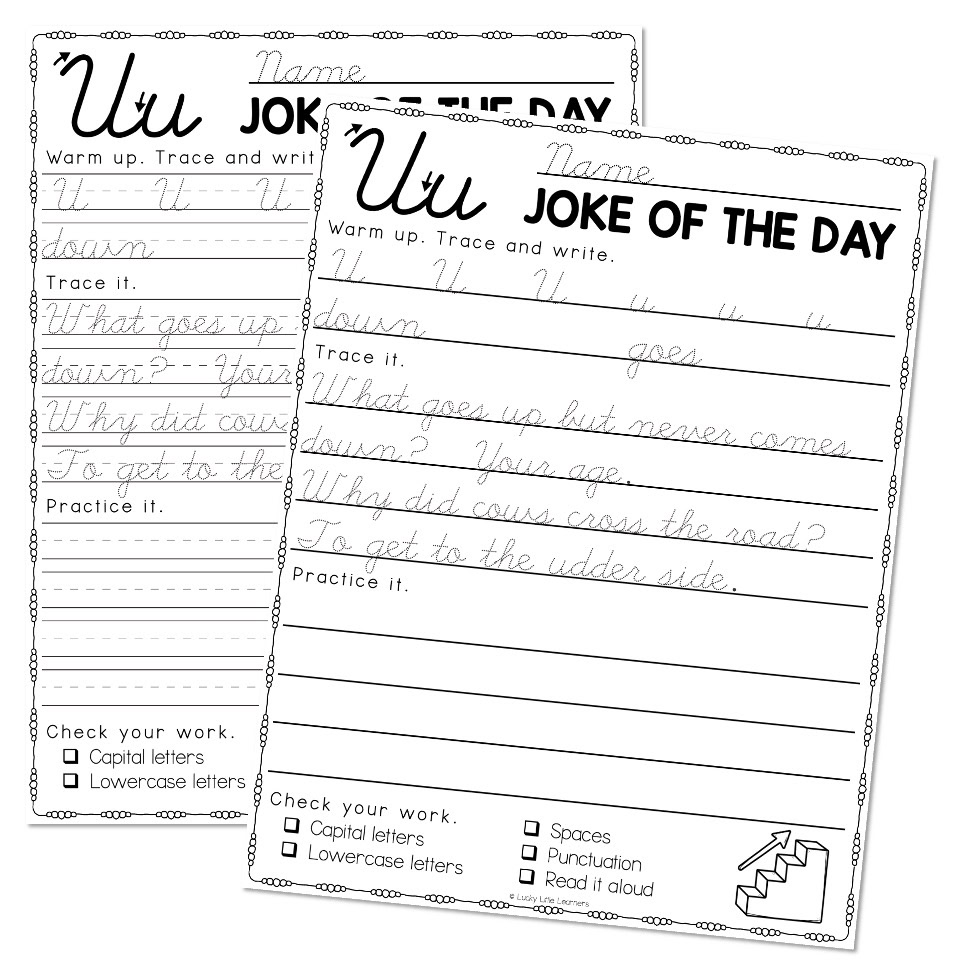 Jokes Cursive Handwriting Practice - U - Lucky Little Learners