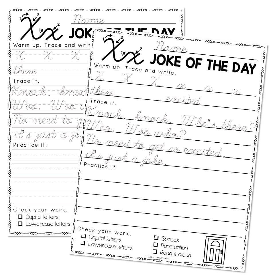 Jokes Cursive Handwriting Practice - X - Lucky Little Learners