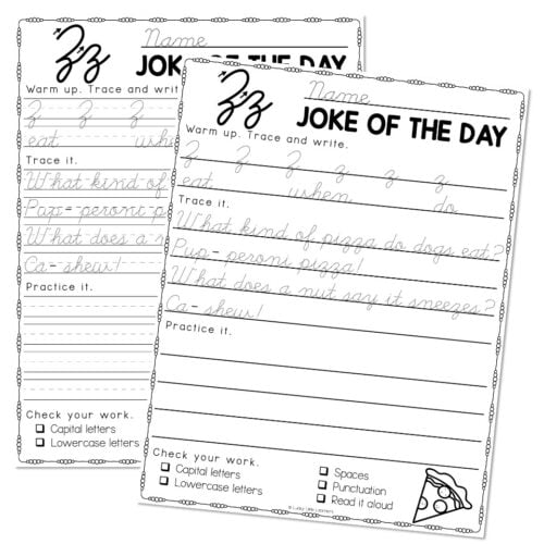 Jokes Cursive Handwriting Practice - Z - Lucky Little Learners