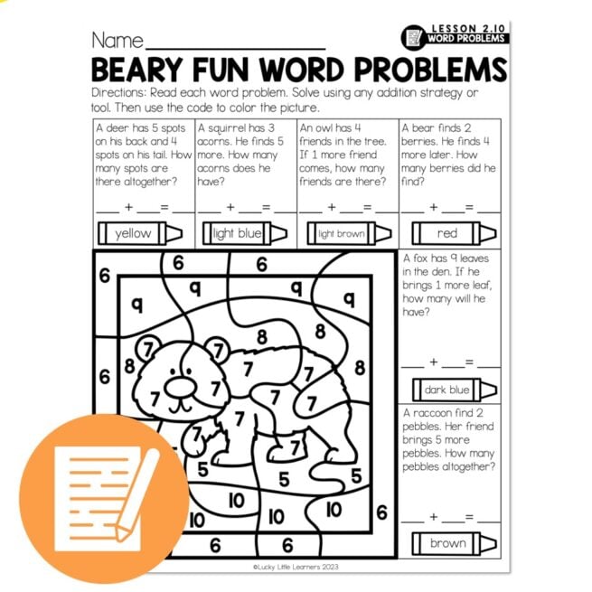 Lucky to Learn Math - 1st Grade - Lesson 2.10 - Word Problems ...