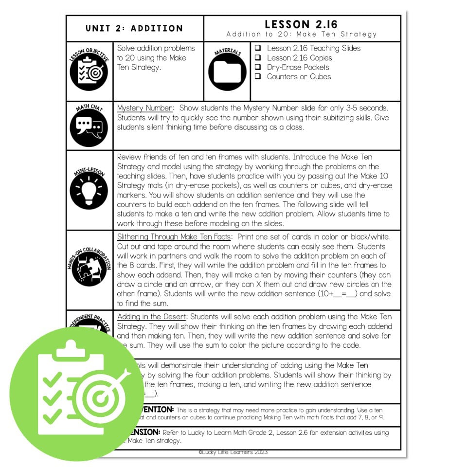Lucky to Learn Math - 1st Grade - Lesson 2.16 - Make Ten Strategy ...
