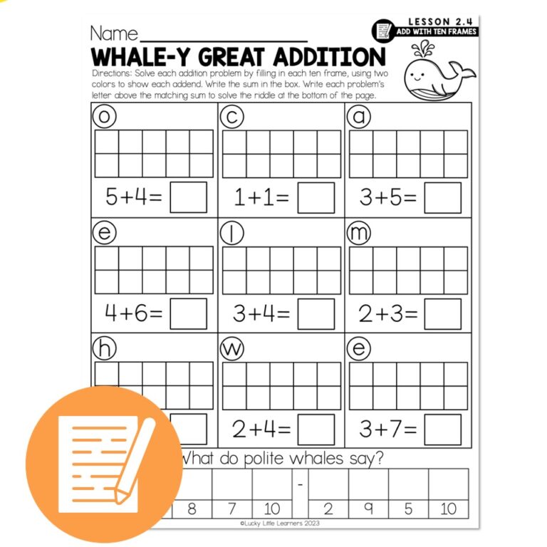 Lucky to Learn Math - 1st Grade - Lesson 2.4 - Add with Ten Frames to ...
