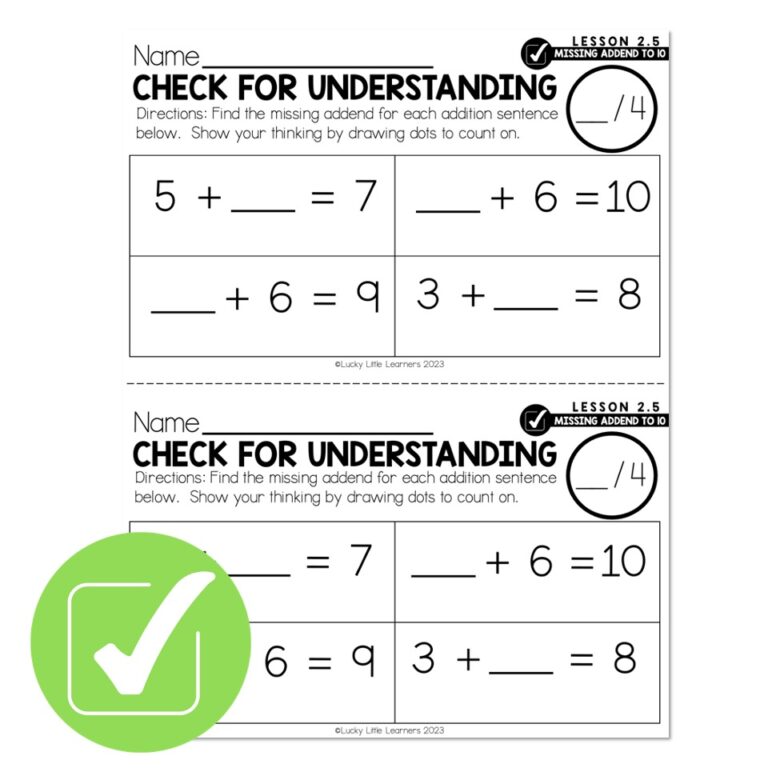 Lucky to Learn Math - 1st Grade - Lesson 2.5 - Missing Addends to 10 ...