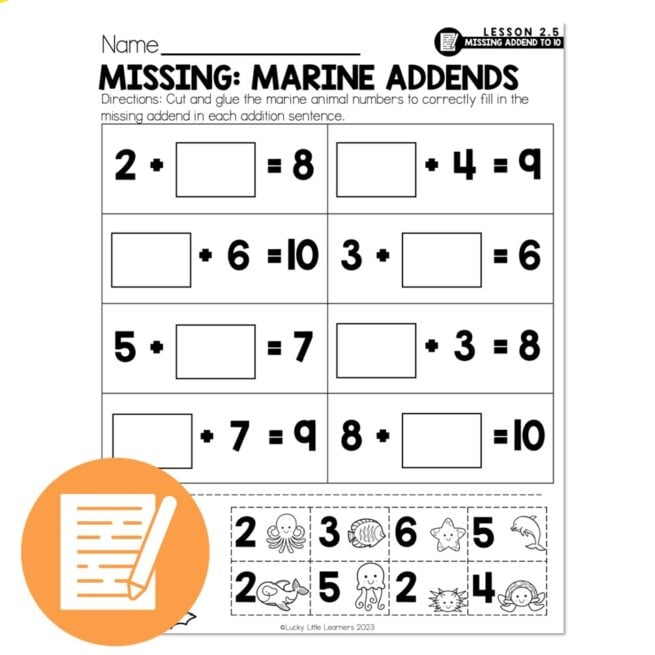 Lucky to Learn Math - 1st Grade - Lesson 2.5 - Missing Addends to 10 ...