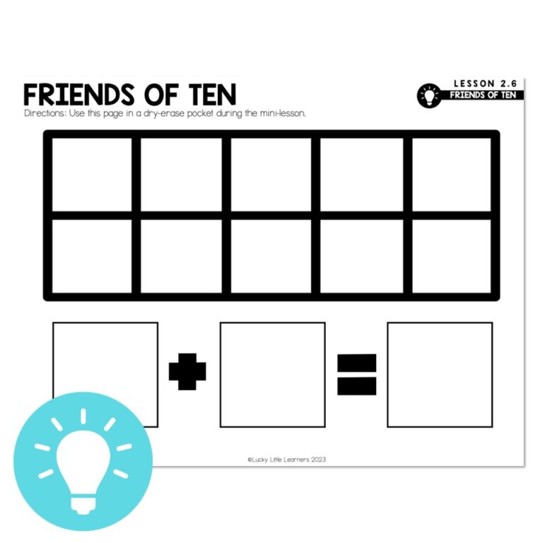 Lucky to Learn Math - 1st Grade - Lesson 2.6 - Friends of Ten - Mini ...
