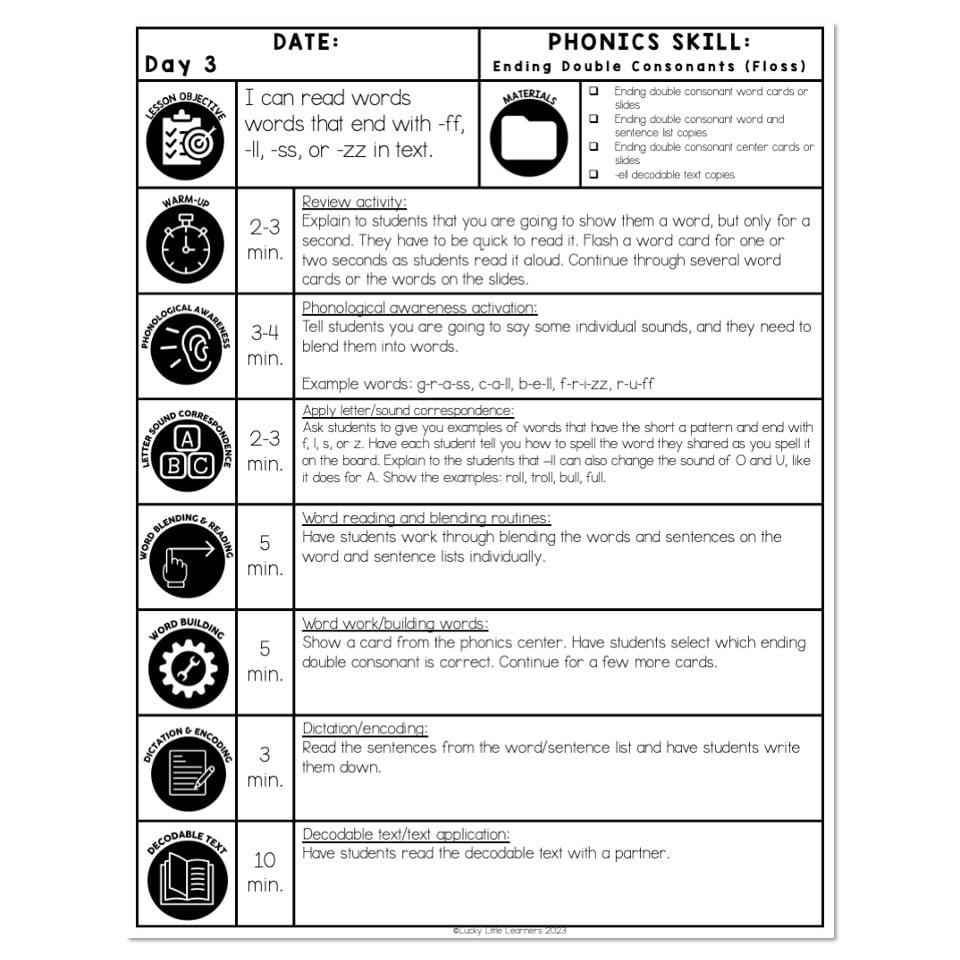 Lucky to Learn Phonics - Ending Double Consonants Floss - Lesson Plan ...