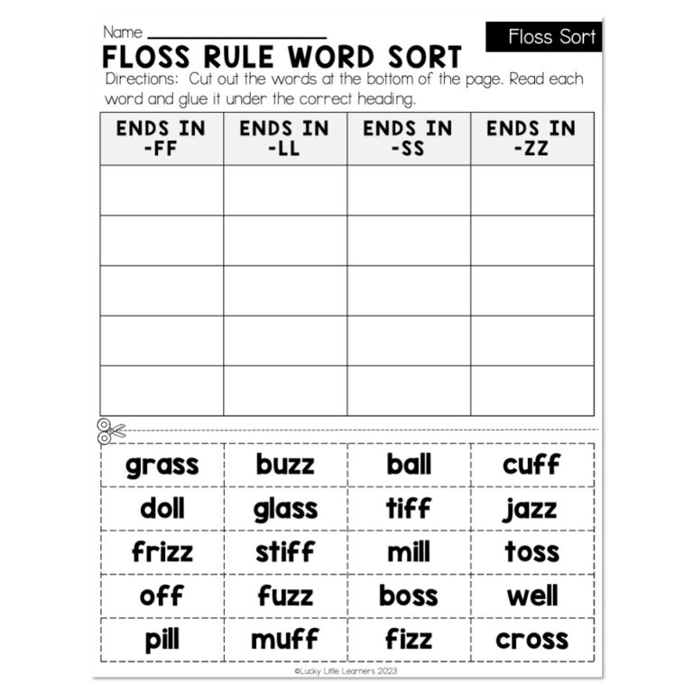 Lucky to Learn Phonics - Ending Double Consonants Floss - Word Sort ...