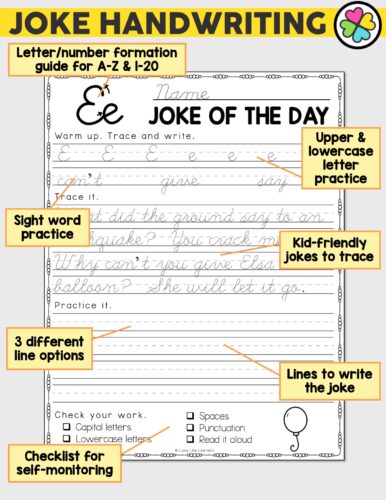 Cursive Handwriting Practice - Jokes and Facts - Lucky Little Learners