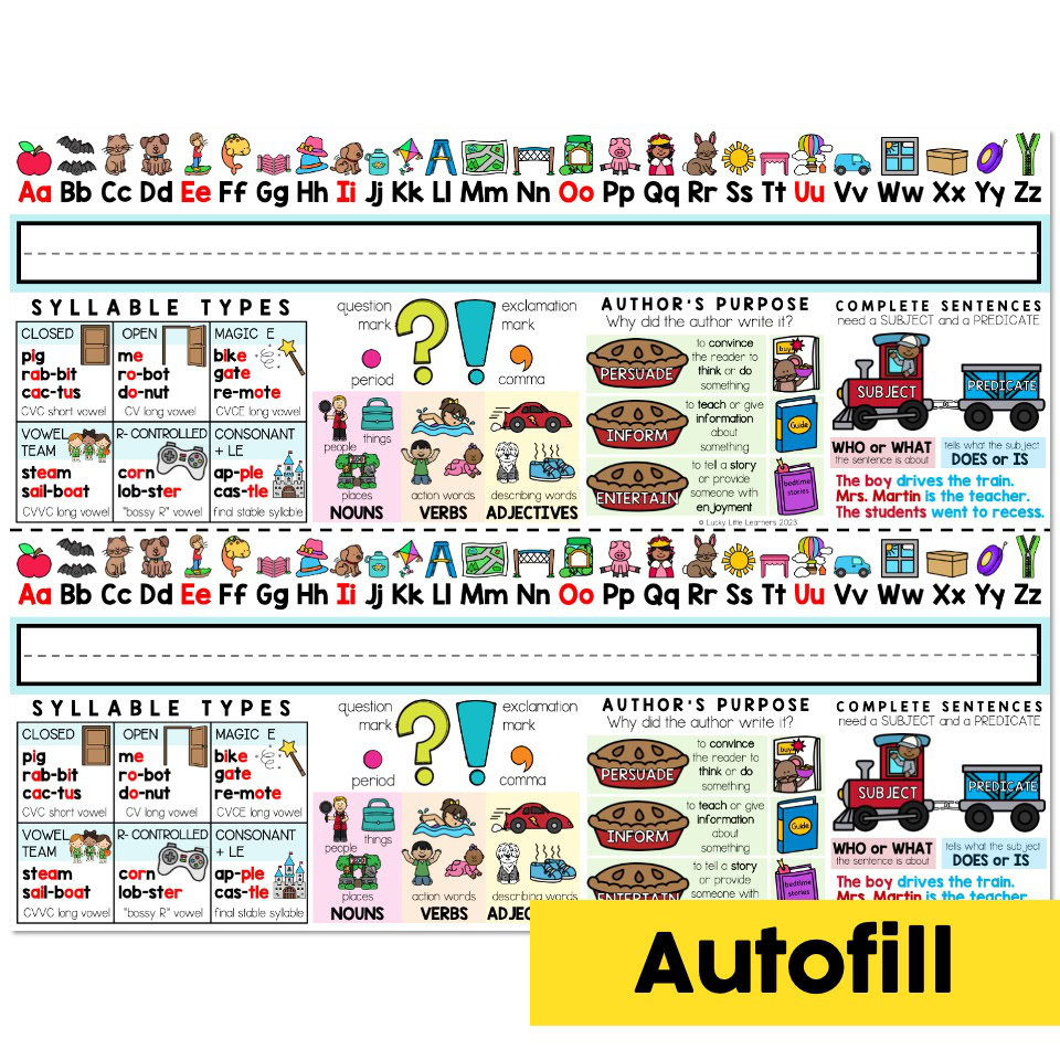 Classroom Setup – Visuals – Desk Plates – ELA Version 2 - Autofill ...