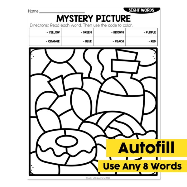 Color by Sight Word - Apple - Autofill - Lucky Little Learners