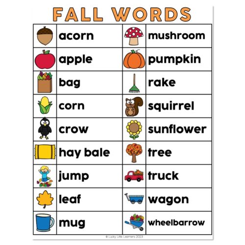 Fall Pack - Fall and Autumn Vocabulary Words - Lucky Little Learners