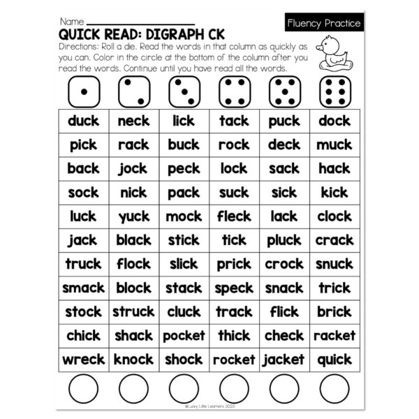 Lucky to Learn Phonics - Digraph CK - Quick Read Fluency Practice ...