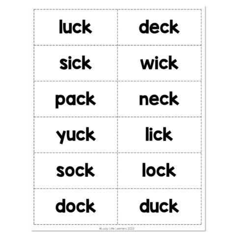 Lucky to Learn Phonics - Digraph CK - Word Cards - Lucky Little Learners