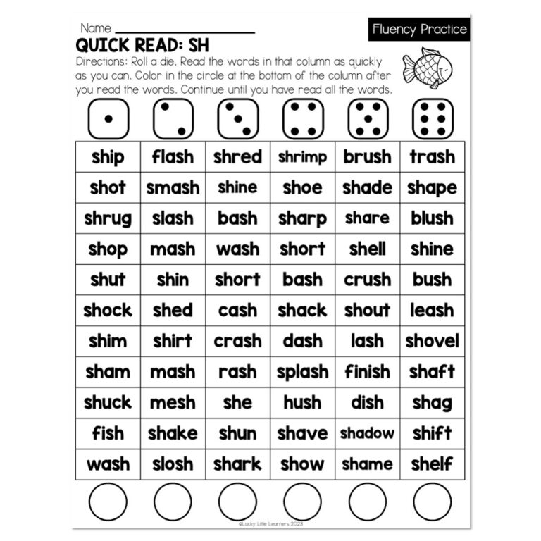 Lucky to Learn Phonics - Digraphs SH - Quick Read Fluency Practice ...