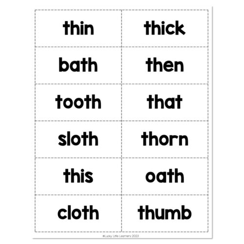Lucky to Learn Phonics - Digraphs TH - Word Cards - Lucky Little Learners