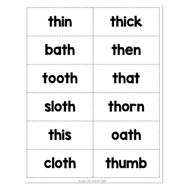 Lucky to Learn Phonics - Digraphs TH - Word Cards - Lucky Little Learners