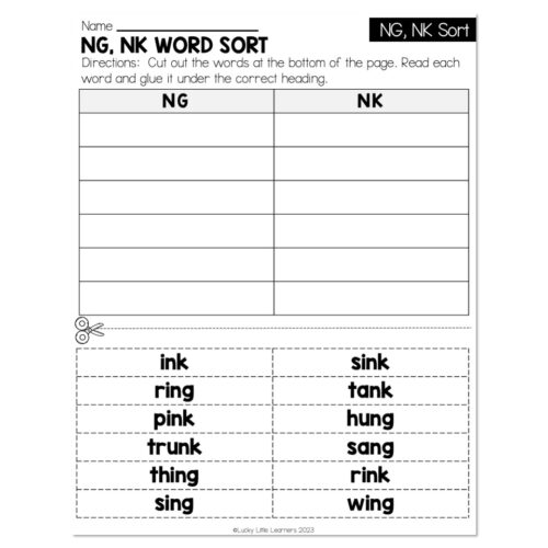 Lucky to Learn Phonics - Nasals - NK and NG - Word Sort - Lucky Little ...