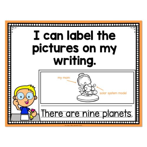 Writing Bulletin Board - Writing Goal Posters - Label Pictures - Lucky ...