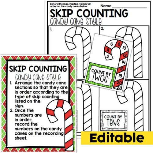Editable 2nd Grade Math Center - December - Skip Counting - Candy Cane ...