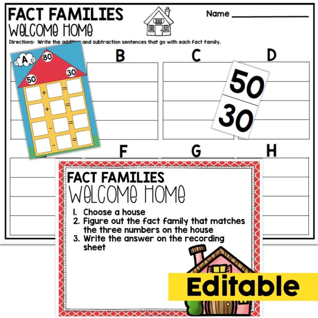 Editable 2nd Grade Math Center - November - Fact Families - Welcome ...