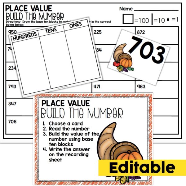 Editable 2nd Grade Math Center - November - Place Value - Build the ...