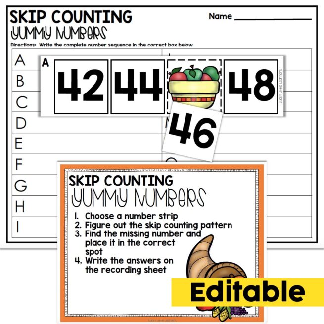 Editable 2nd Grade Math Center - November - Skip Counting - Yummy ...