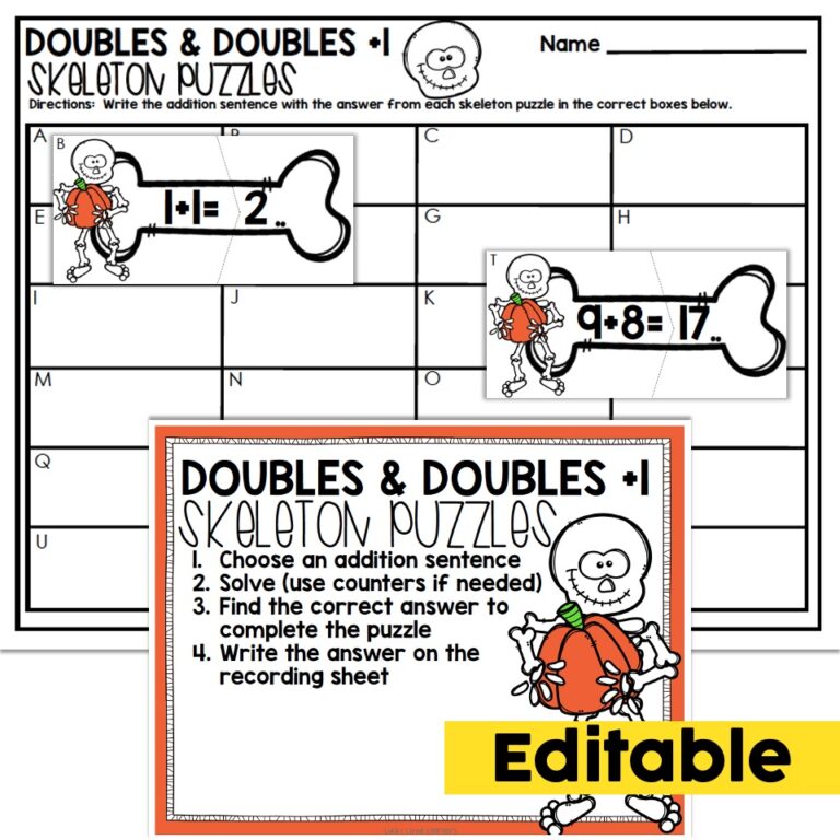 Editable 2nd Grade Math Center - October - Doubles and Doubles Plus One ...