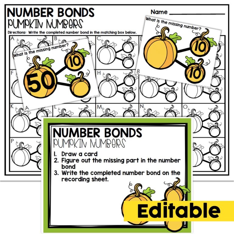 Editable 2nd Grade Math Center - October - Number Bonds - Pumpkin ...