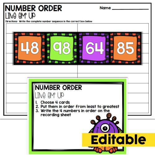 Editable 2nd Grade Math Center - October - Number Order - Line Em Up ...