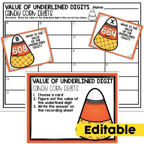 Editable 2nd Grade Math Center - October - Value of Underlined Digits ...