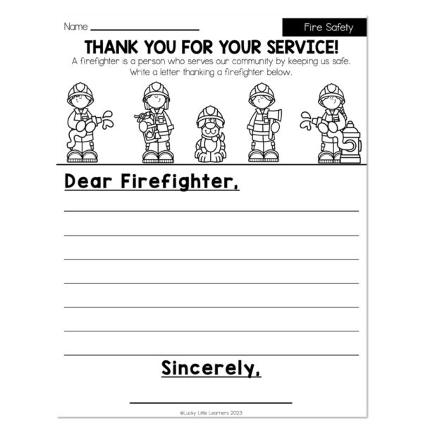 Fire Safety - Thank You Letter - Lucky Little Learners