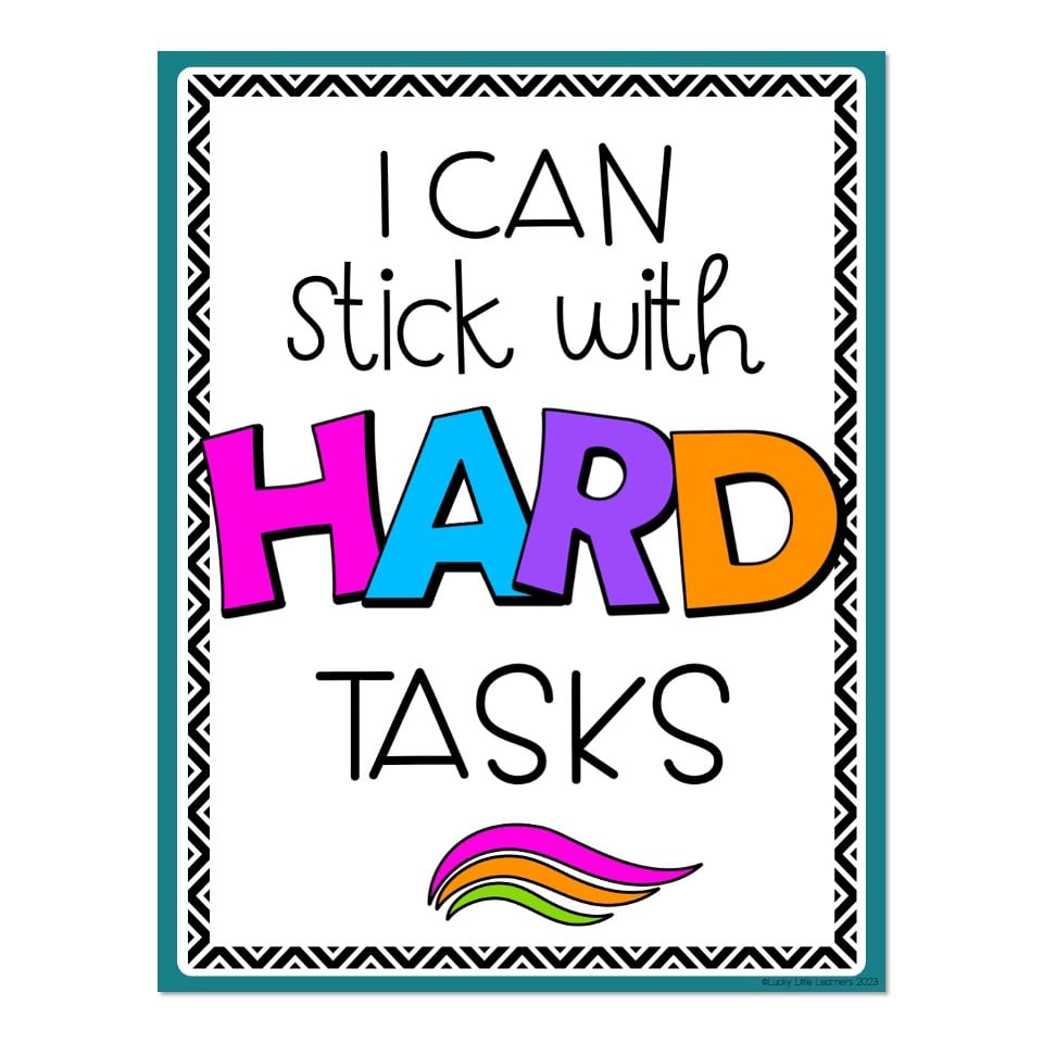 Growth Mindset Posters - Sticking With Hard Things - Lucky Little Learners