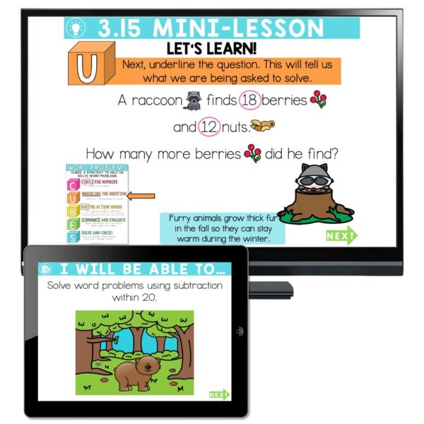 Lucky to Learn Math - 1st Grade - Lesson 3.15 - Subtraction Word ...