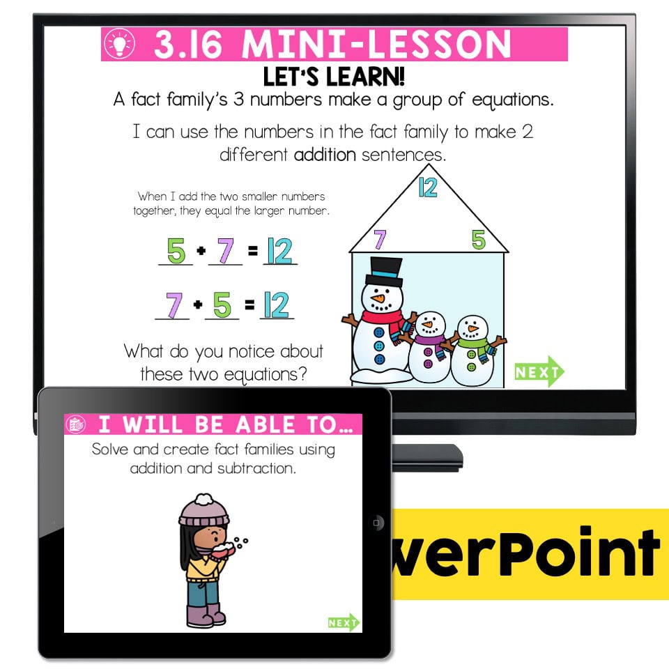 Lucky to Learn Math - 1st Grade - Lesson 3.16 - Fact Families ...