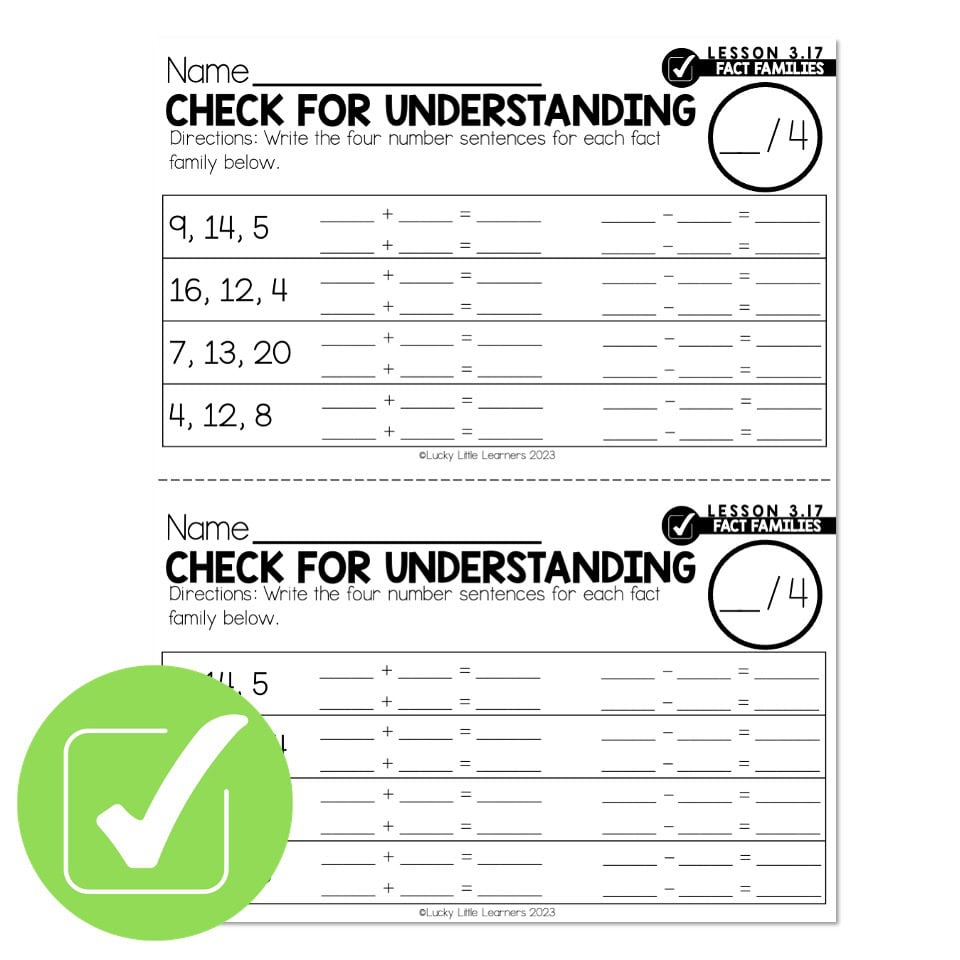 Lucky to Learn Math - 1st Grade - Lesson 3.17 - Fact Families - Check ...