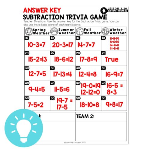 Lucky to Learn Math - 1st Grade - Lesson 3.20 - Subtraction Review ...