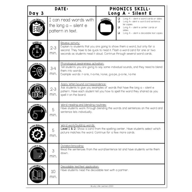 Lucky to Learn Phonics - Silent E - Long A - Lesson Plan Day 3 - Lucky ...