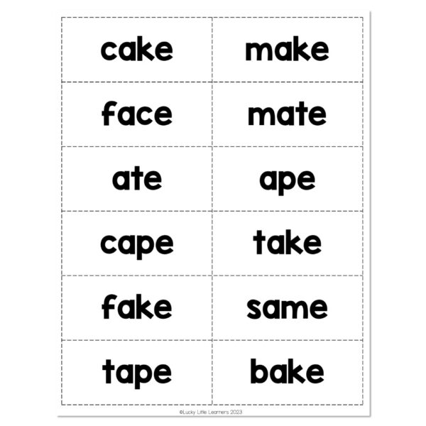 Lucky to Learn Phonics - Silent E - Long A - Word Cards - Lucky Little ...