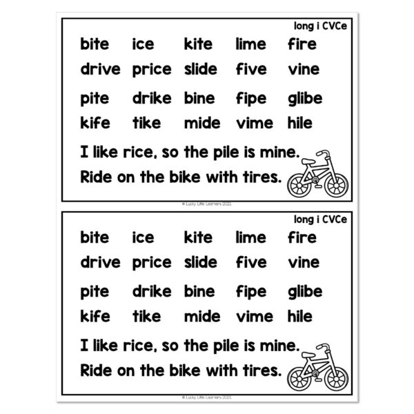 Lucky to Learn Phonics - Silent E - Long I - Word and Sentence List ...