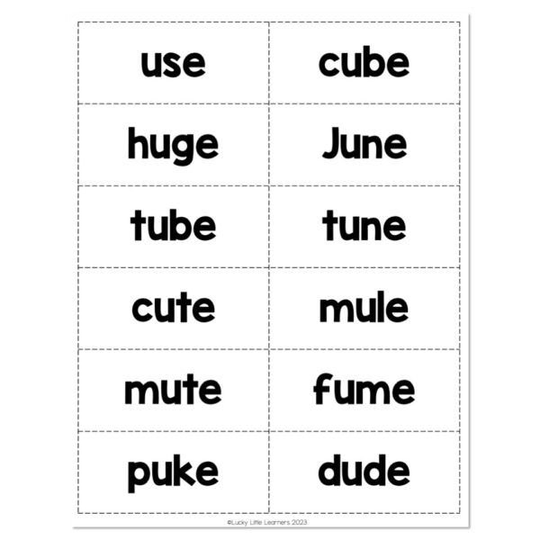 Lucky to Learn Phonics - Silent E - Long U - Word Cards - Lucky Little ...