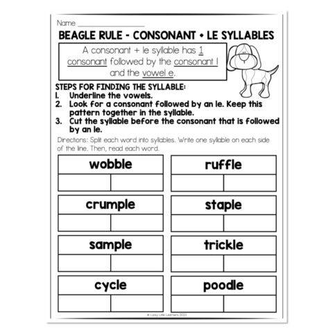 Multisyllable Words Book - Beagle Rule - Consonant LE Syllable ...